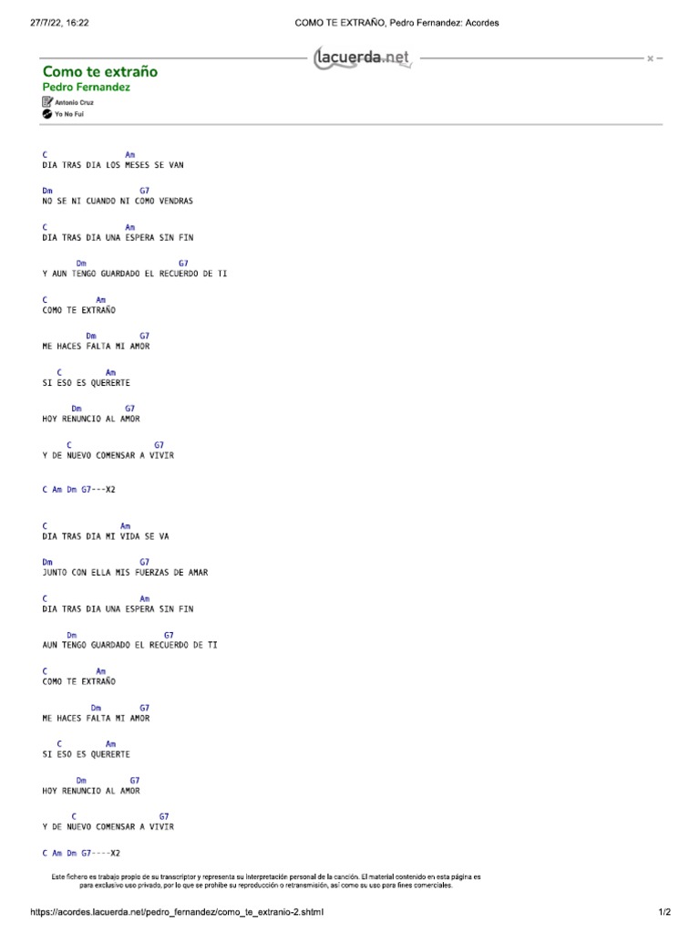 Como Te Extraño - Pedro Fernandez | PDF