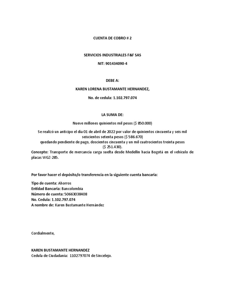 Modelo Cuenta de Cobro | PDF