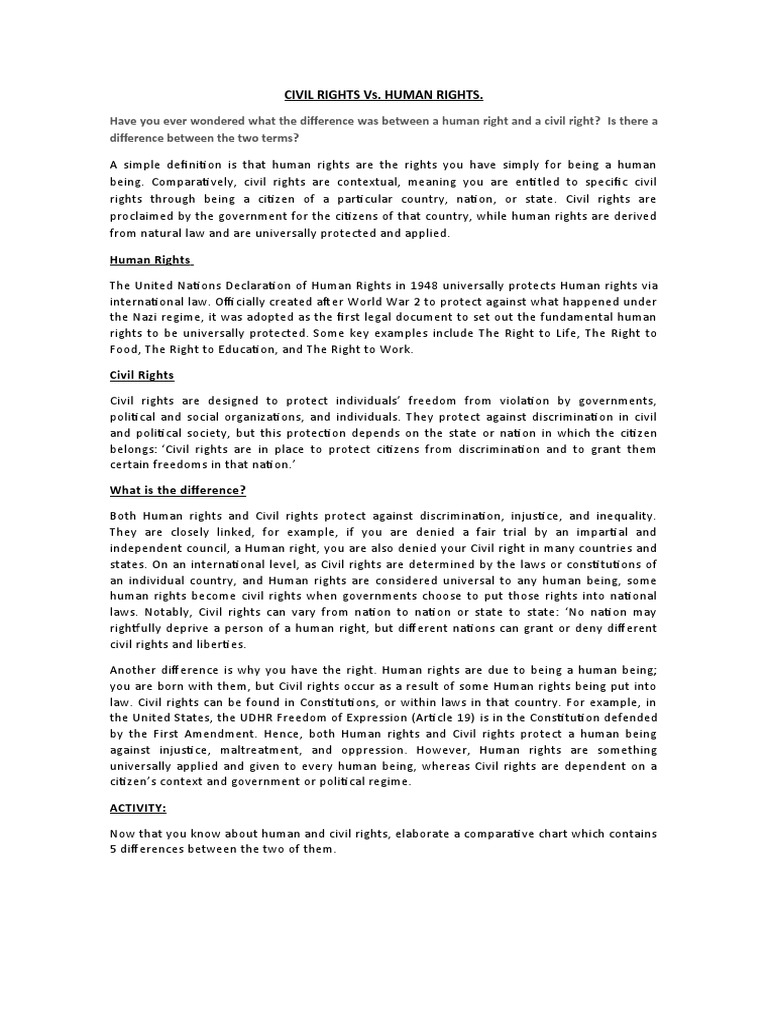 Civil vs. Human Rights | Download Free PDF | Civil And Political Rights ...