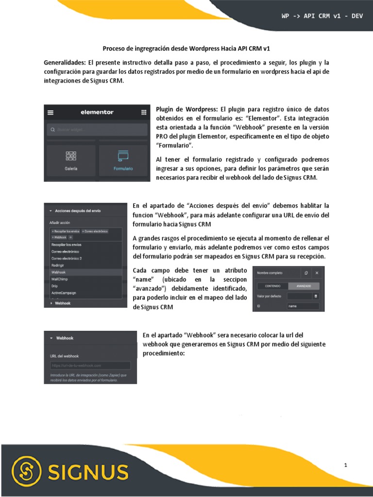 Integración Webhook Elementor a Signus CRM | PDF | Enchufe (informática ...