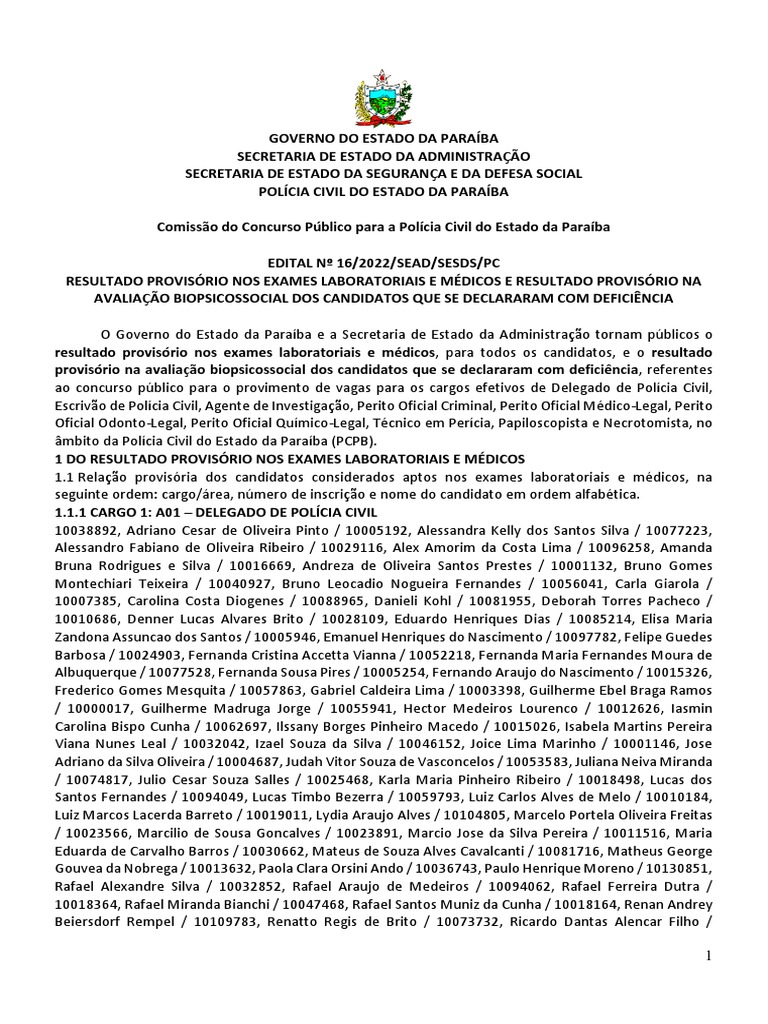 ED_16_PCPB_21_RES_PROV_EXAMES_MDICOS_BIOP | PDF | Polícia