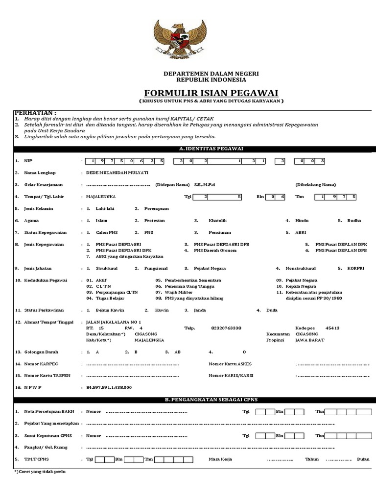Formulir Isian Pegawai (1) | PDF