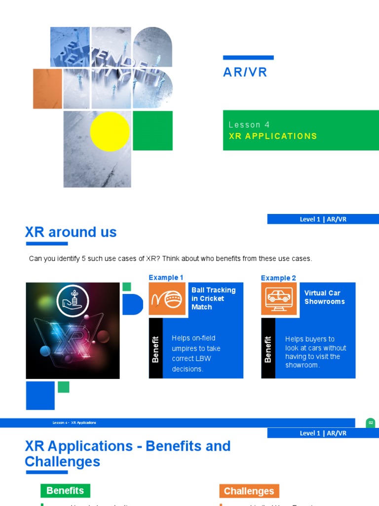 Module 1 Lesson 4 XR Applications | PDF | Augmented Reality | Virtual ...