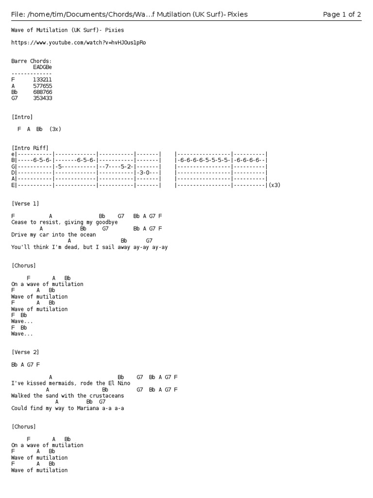 Wave of Mutilation (UK Surf) - Pixies | PDF | History | Foreign Language Studies
