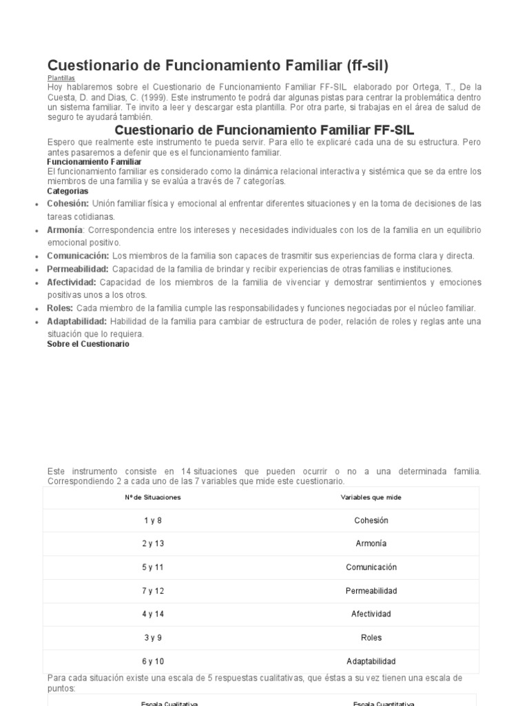 Evaluación Familiar: Cuestionario FF-SIL | PDF | Las emociones | Toma de decisiones