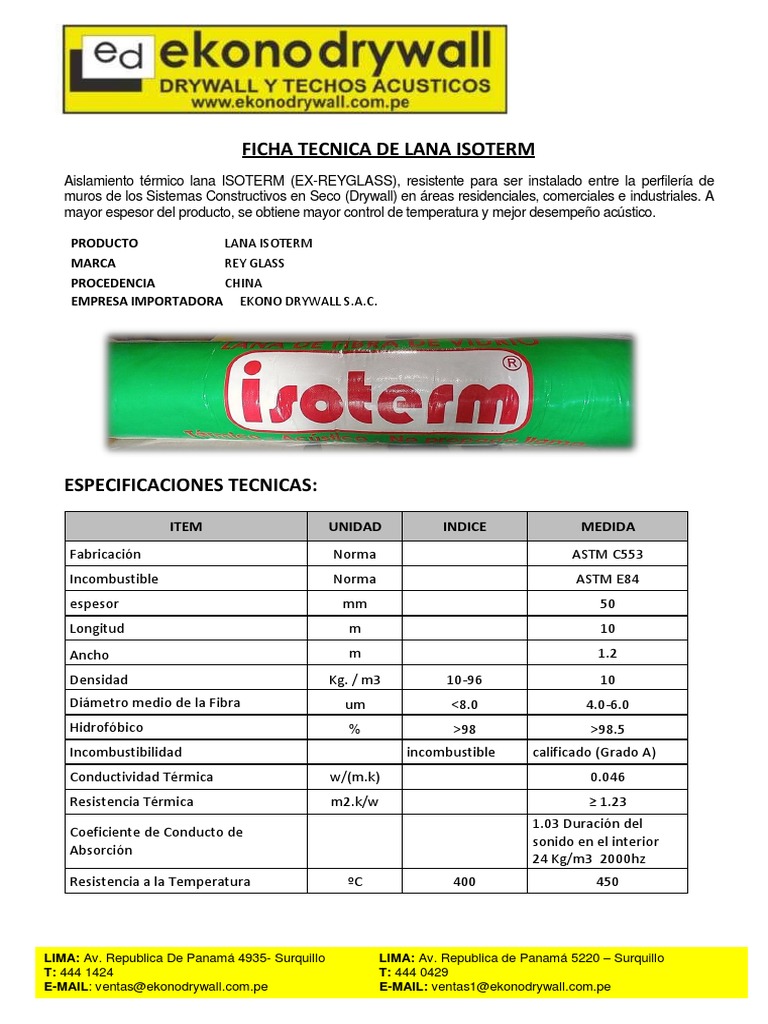 Ficha Tecnica de Lana Isoterm | PDF | Termodinámica sin equilibrio ...