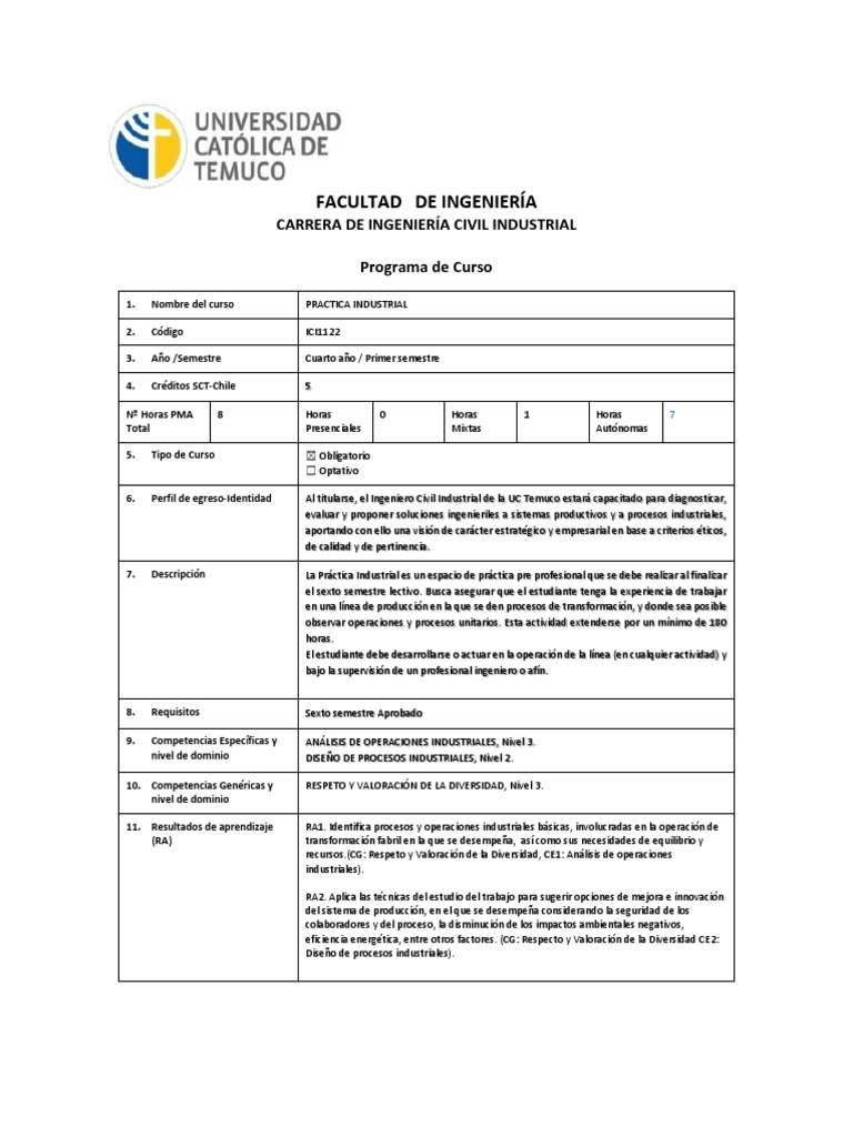 Programa de Práctica Industrial P3 | PDF | Ingeniería | Ingeniería Industrial