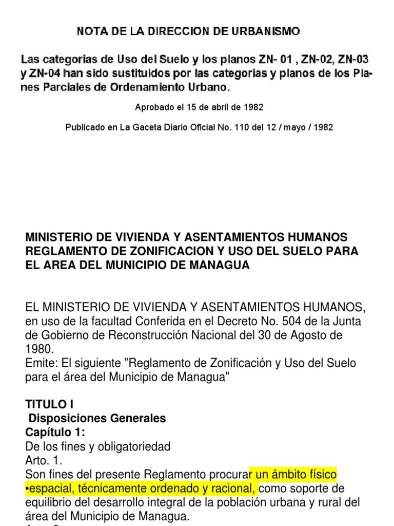 Reglamento de Zonificación y Uso Del Suelo 1982 | PDF | Zonificación | Área urbana