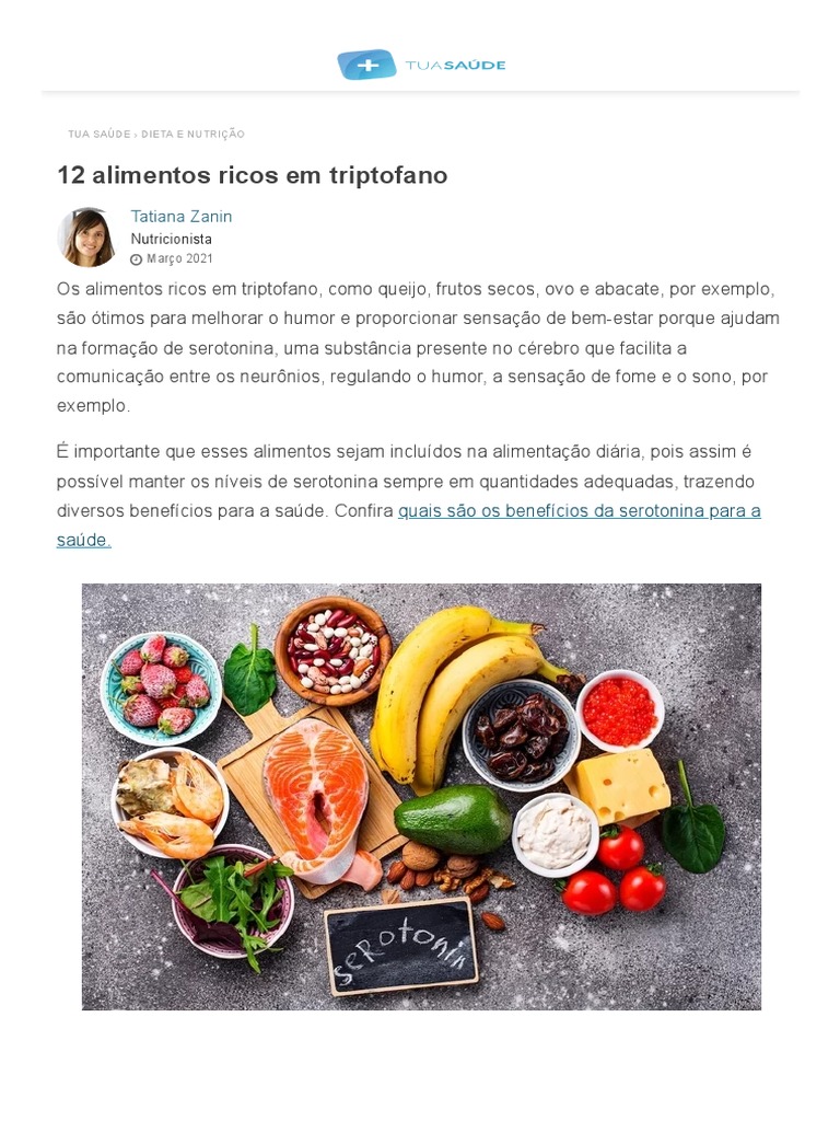 12 alimentos ricos em triptofano - Tua Saúde | PDF | Triptofano | Alimentos