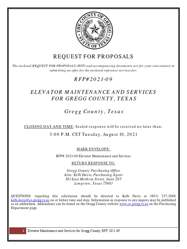 RFP# 2021-09 Elevator Services | PDF | Request For Proposal | Elevator