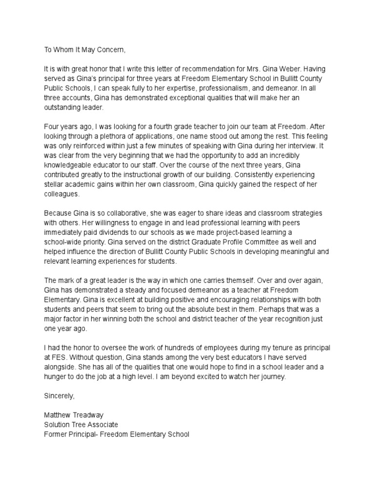 Letter of Recommendation - Gina Weber 1 | PDF