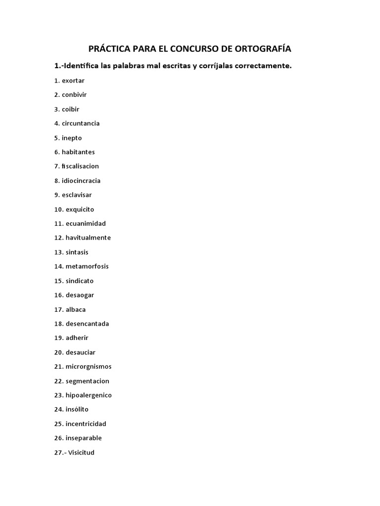 Práctica para El Concurso de Ortografía | PDF