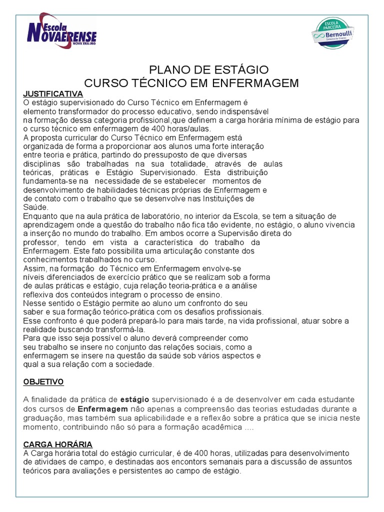 Plano de estágio | PDF | Enfermagem
