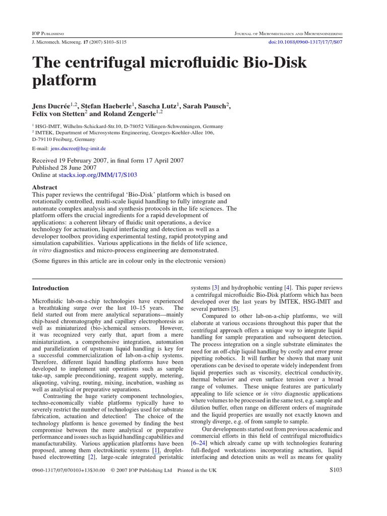 The Centrifugal Microfluidic Bio-Disk PL | PDF | Microfluidics | Pump