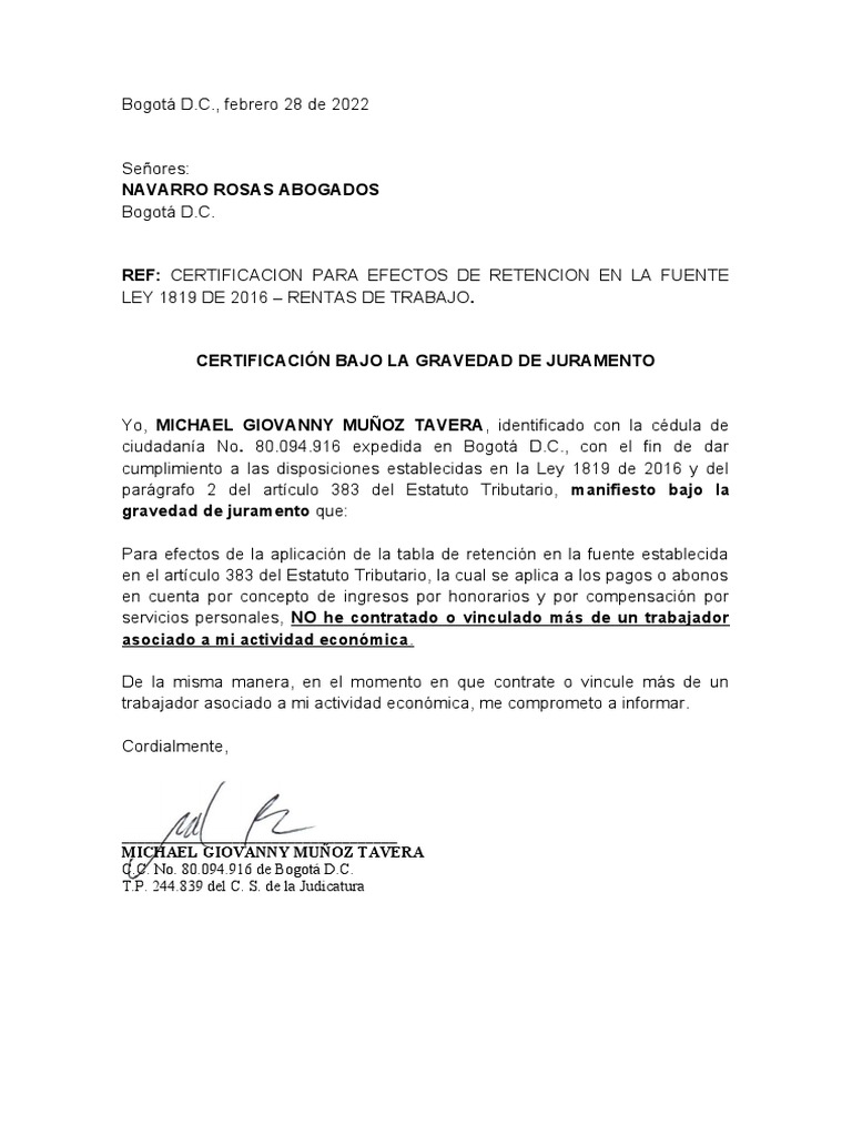 Carta de No Retencion | PDF