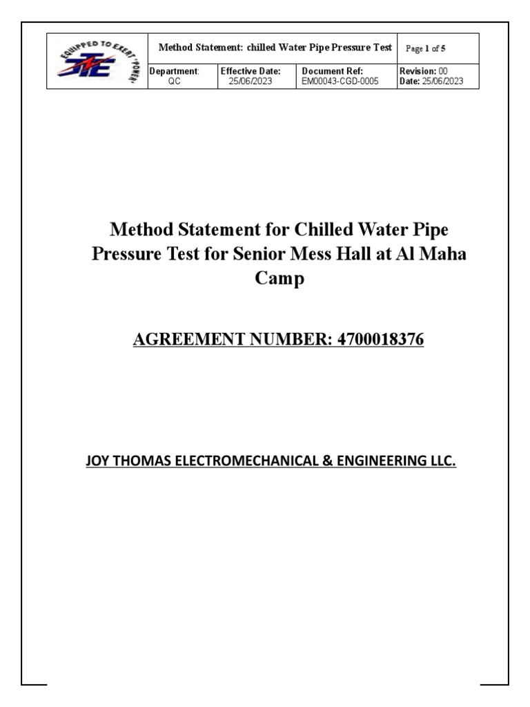 Ms For Chilled Water Pipe Pressure Test Download Free Pdf Duct Flow Applied And