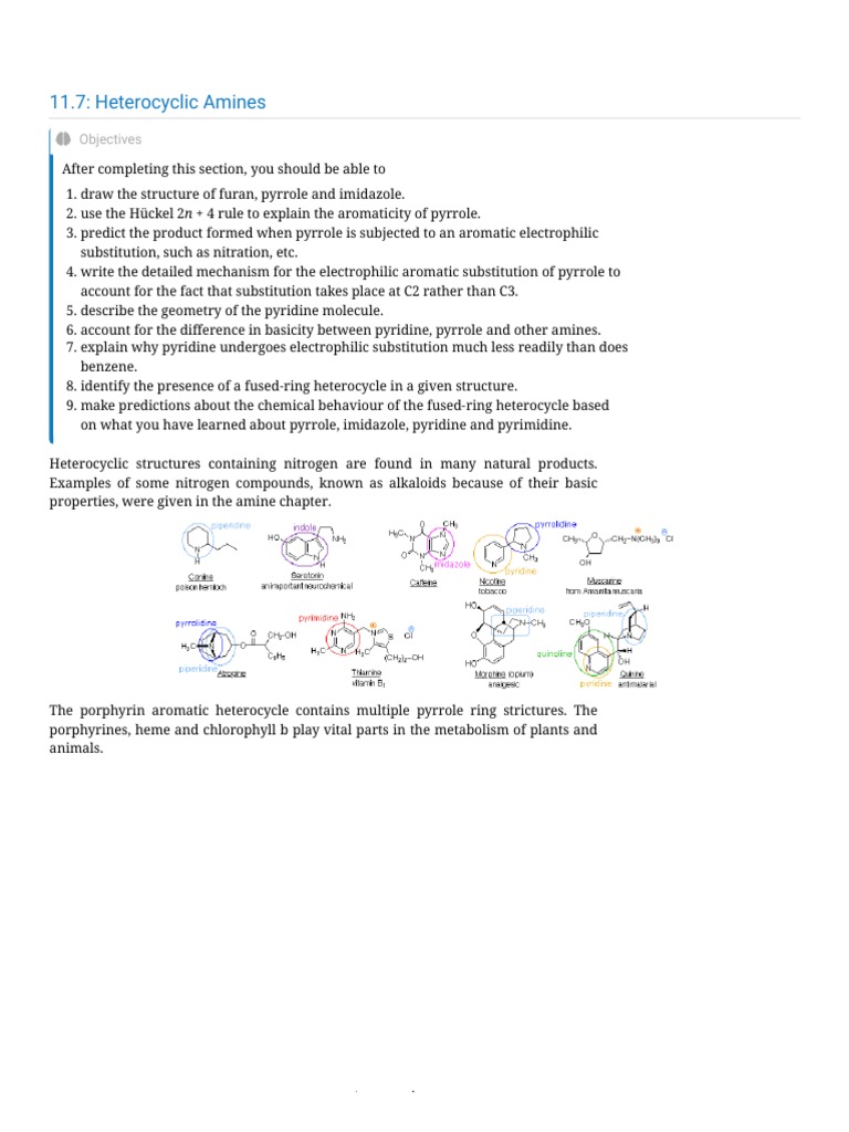 11.7_ Heterocyclic Amines - Chemistry LibreTexts | PDF | Aromaticity | Pyridine