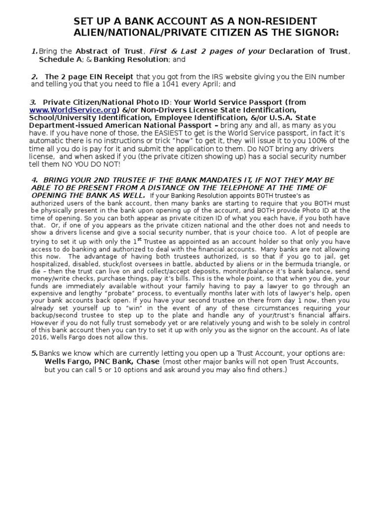 Trust Bank Account Instructions | PDF | Trust Law | Banks