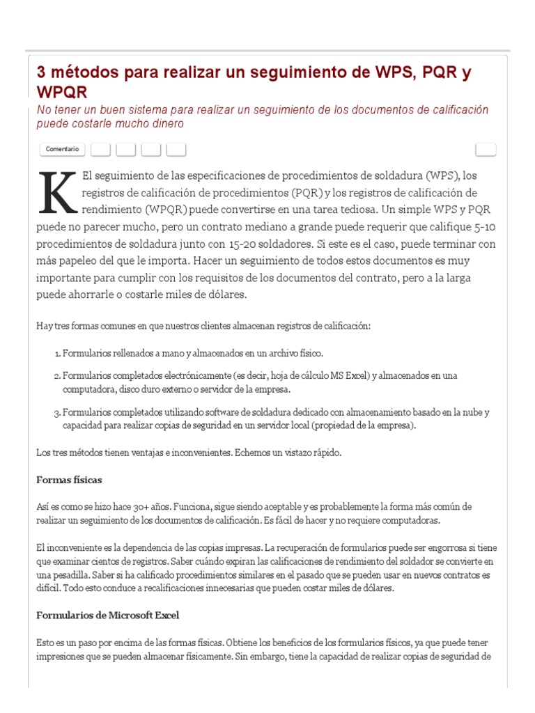 3 Métodos para Realizar Un Seguimiento de WPS, PQR y WPQR - RESPUESTAS DE SOLDADURA | PDF ...