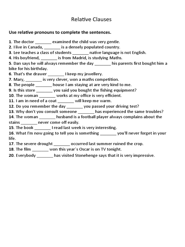 Relative Clauses Without Answers | PDF | Waiting Staff