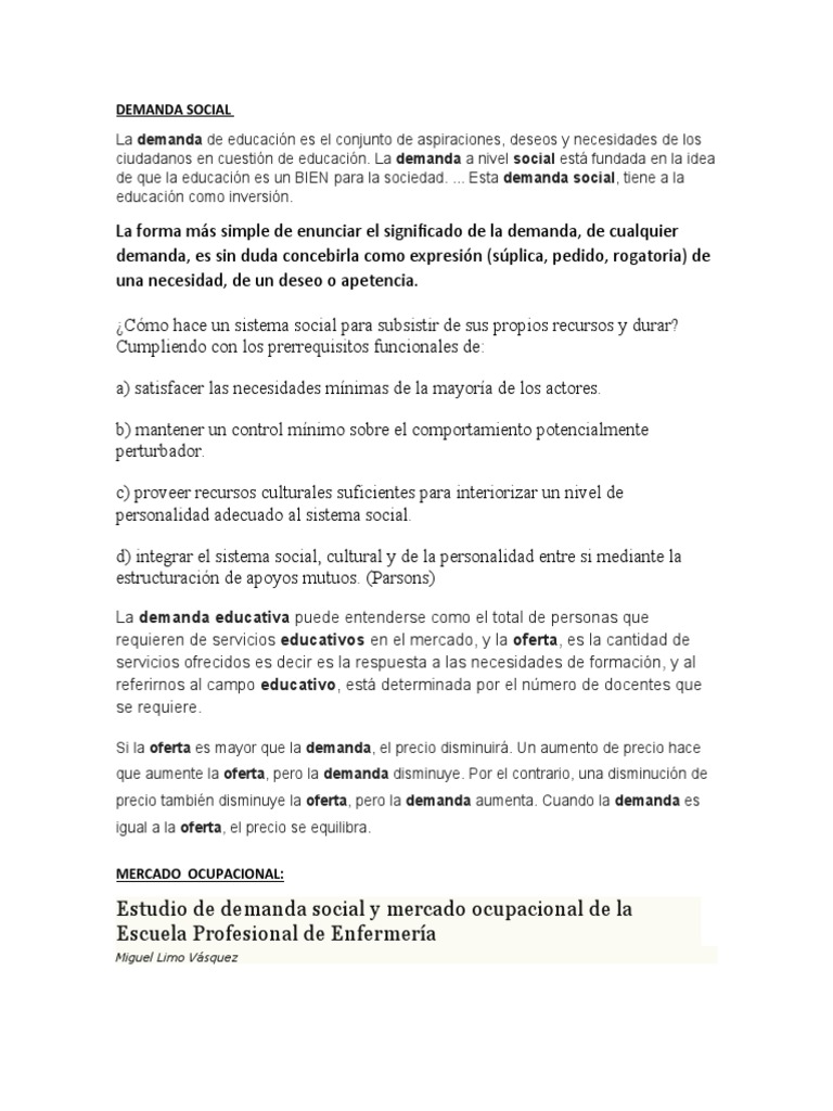 Demanda Social y Mercado Laboral | PDF | Oferta (economía) | Mercado ...