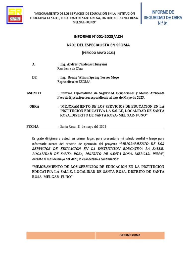 Informe de Seguridad | PDF | Seguridad y salud ocupacional