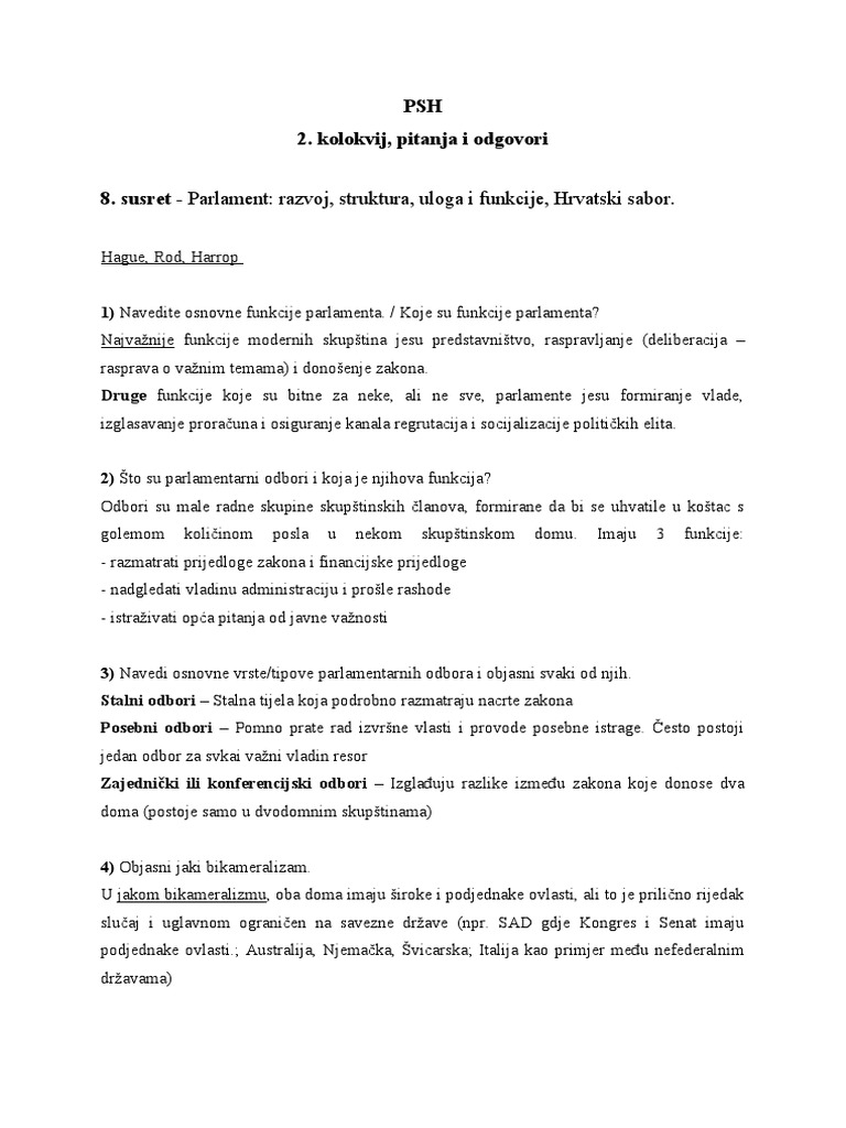 PSH, 2. Kolokvij, Pitanja I Odgovori - Doc Verzija 1 | PDF