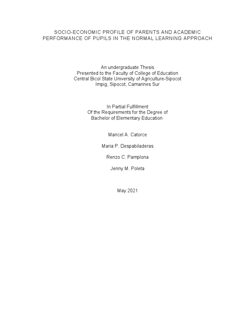 Socio-Economic Profile of Parents and Academic Performance of Pupils in ...