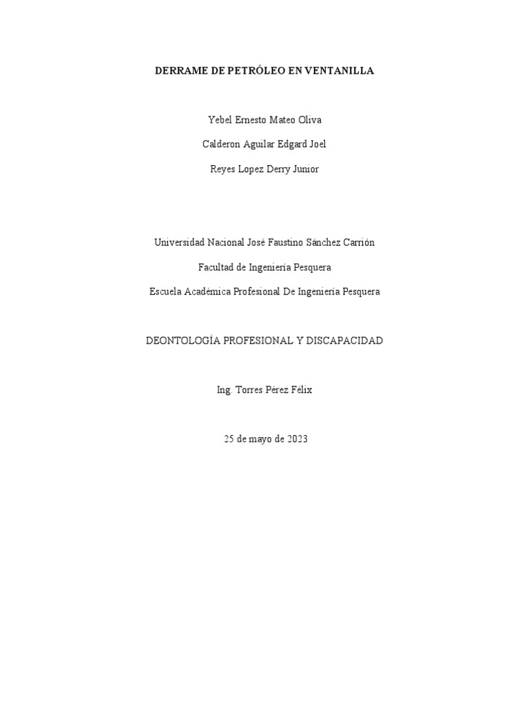 Derrame de Petroleo en Ventanilla | PDF | Derrame de petróleo | Petróleo