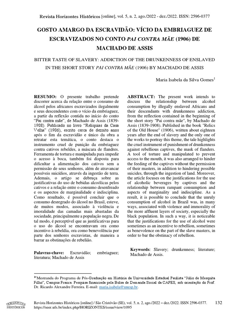 GOMES, Maria Isabela Da Silva. Gosto Amargo Da Escravidão - Vício Da ...