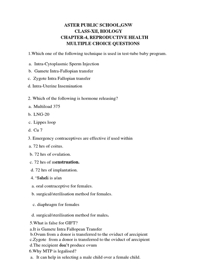 Class 12 Chapter 4 Reproductive Health Pdf Birth Control Sexually Transmitted Infection