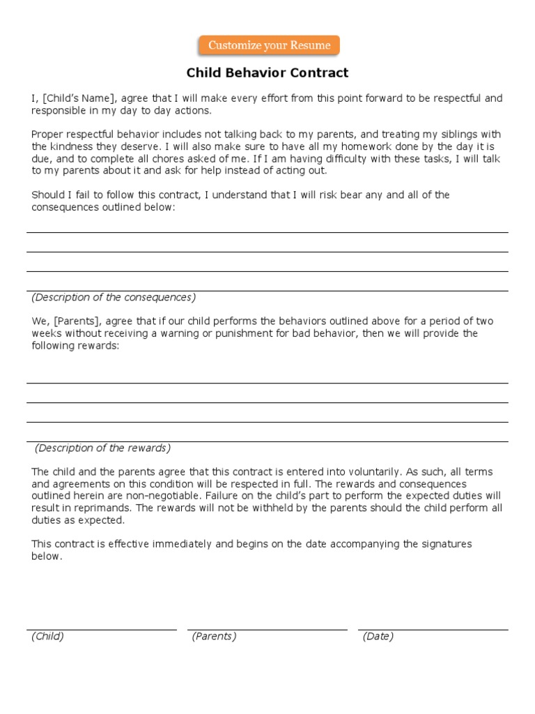 Teen Behavior Contract Template | PDF | Career & Growth