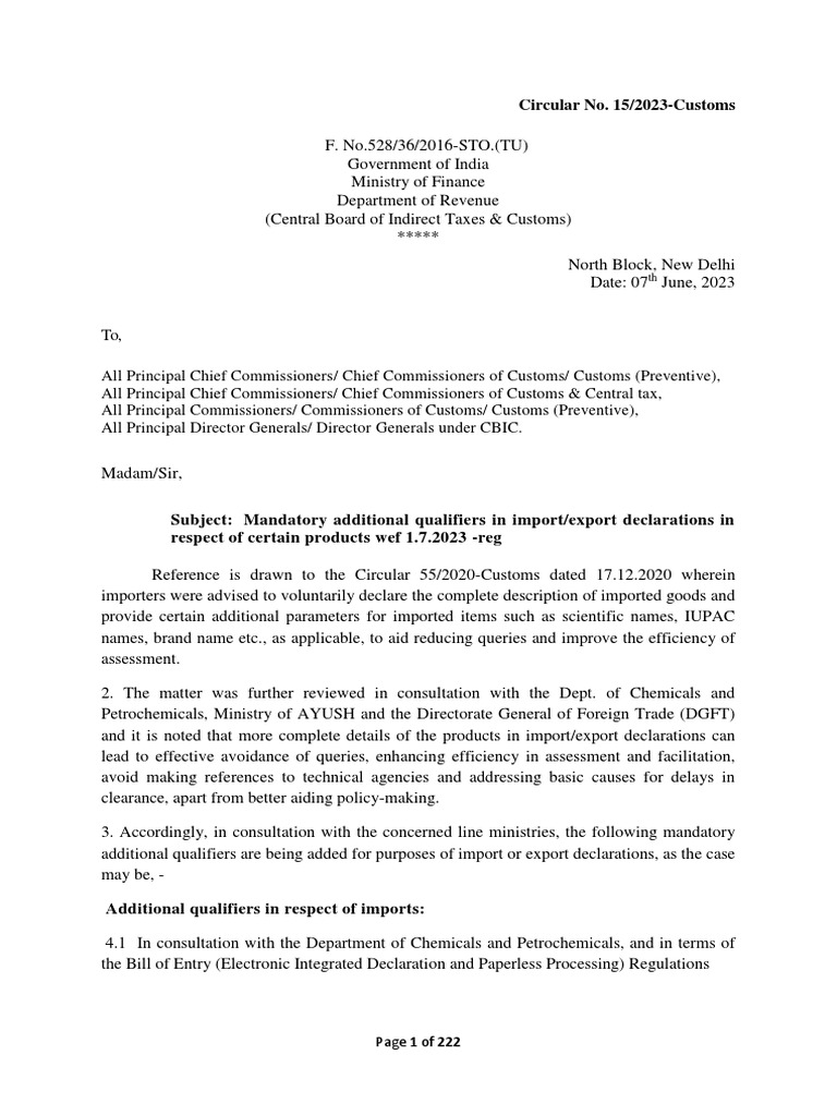 Circular No 15 2023 | PDF | Fruit | Customs