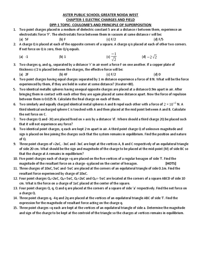 DPP-1 Electrostatics | PDF | Electrostatics | Force