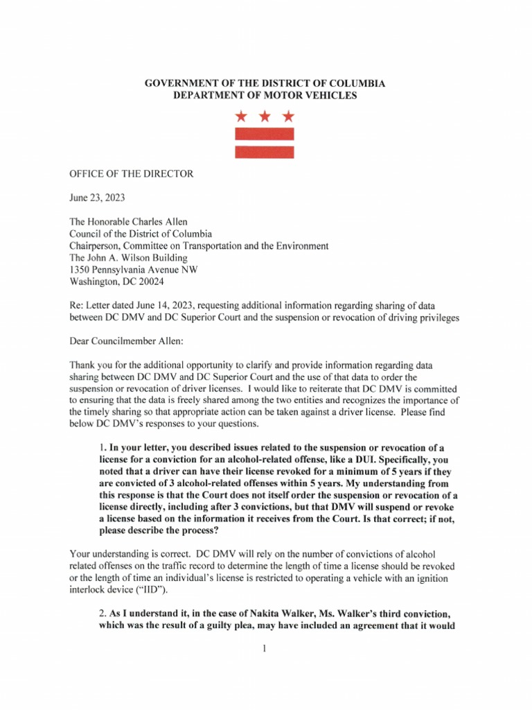 DMV's Responses To CM Allen's 6-14-2023 Letter | PDF