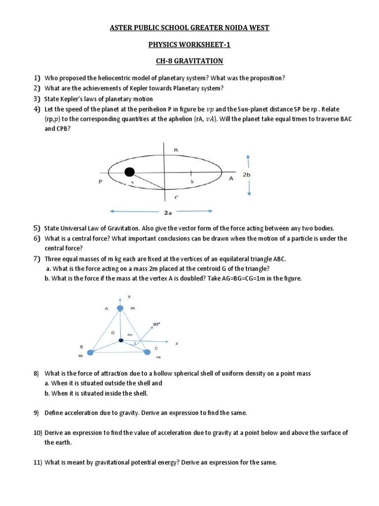 CH-8 Gravitation Worksheet-1 | PDF | Orbit | Natural Satellite