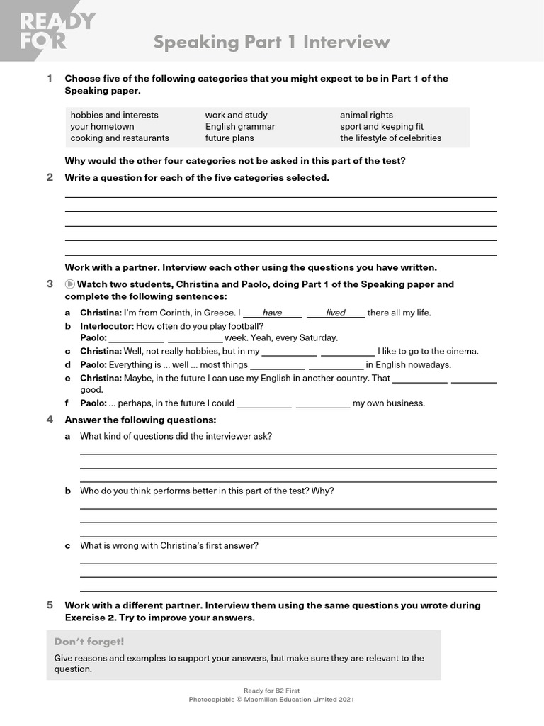CAE Speaking Part 1 Preparation Guide | PDF