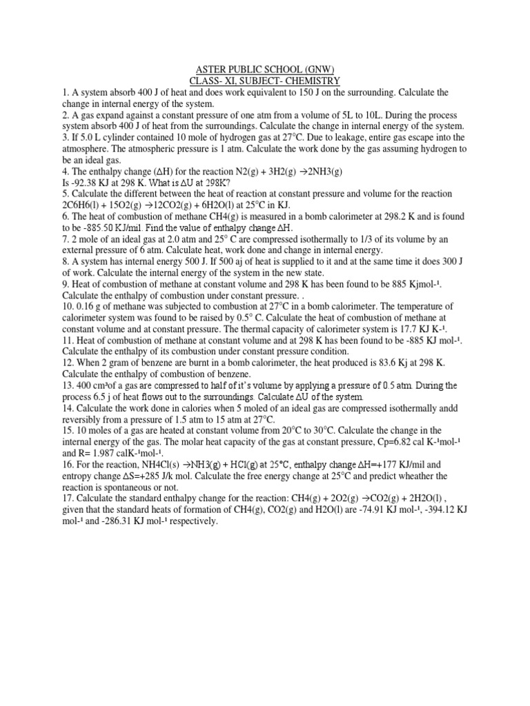 Thermodynamics Assignment | PDF | Enthalpy | Heat