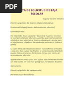 Modelo de Carta de Solicitud de Baja Escolar | PDF