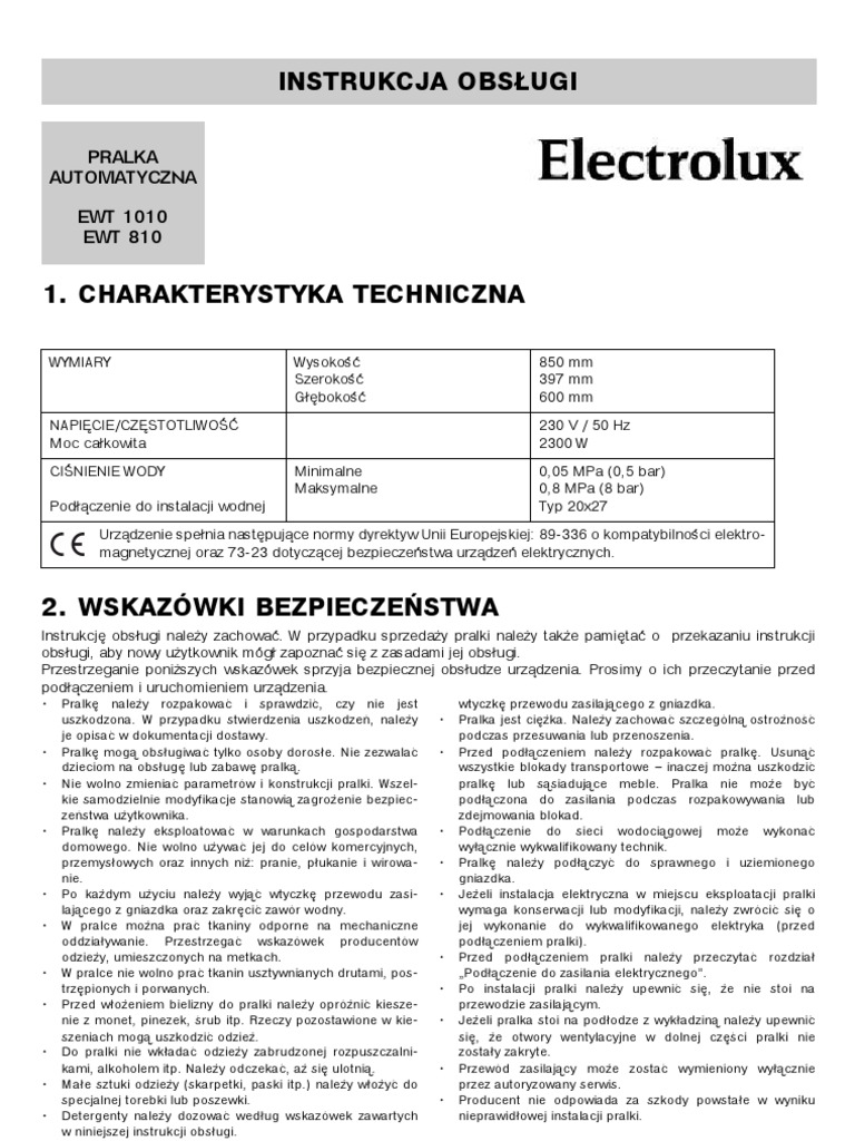 Electrolux EWT810 - Instrukcja Obs-Ugi PL | PDF