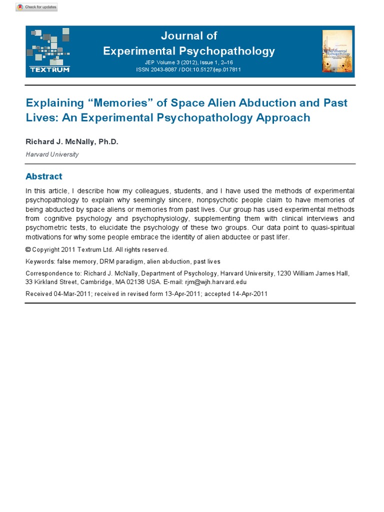 Explaining "Memories" of Space Alien Abduction and Past Lives | PDF ...