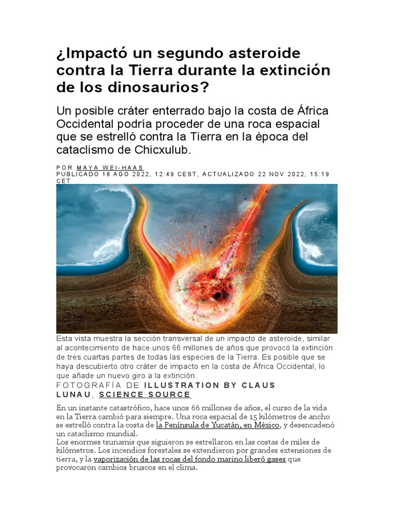 Impactó Un Segundo Asteroide Contra La Tierra Durante La Extinción de Los Dinosaurios | PDF ...