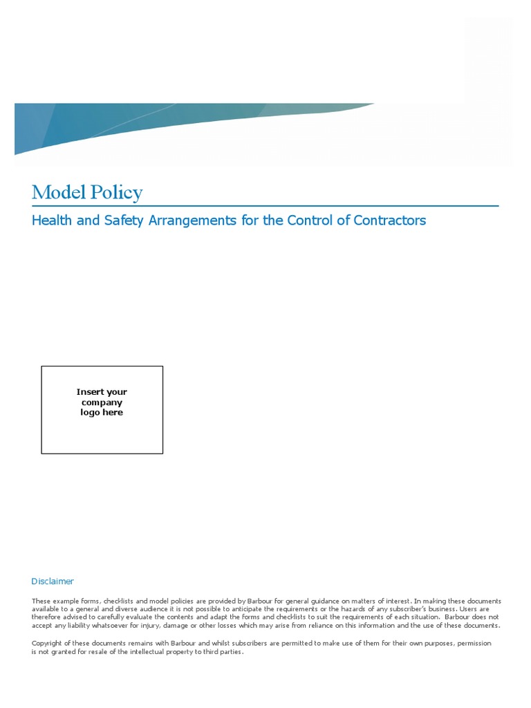 Model Policy: Health and Safety Arrangements For The Control of ...