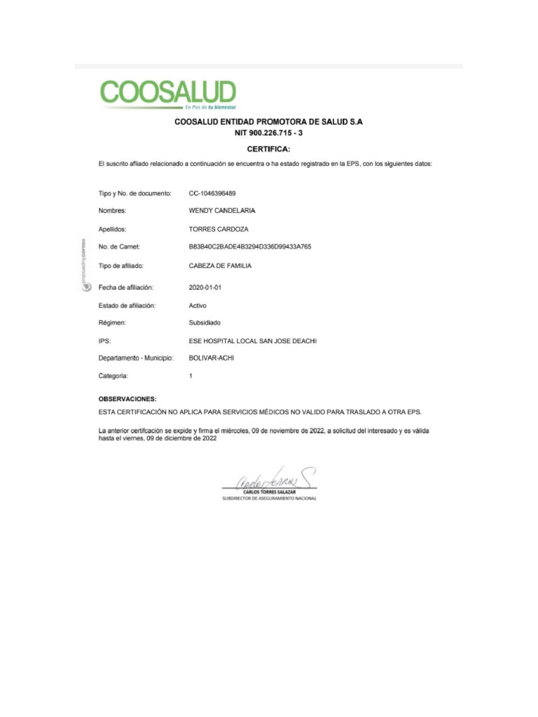 Certificado Eps | PDF