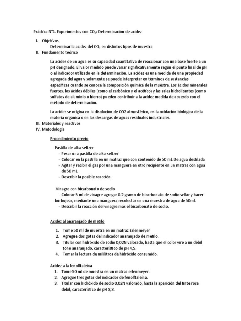 Práctica N Acidez en El Agua - CO2 | PDF | Ácido | Agua