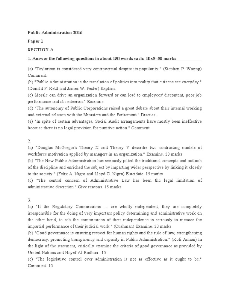 Public Administration Paper 1 2016 | PDF | Good Governance | Governance