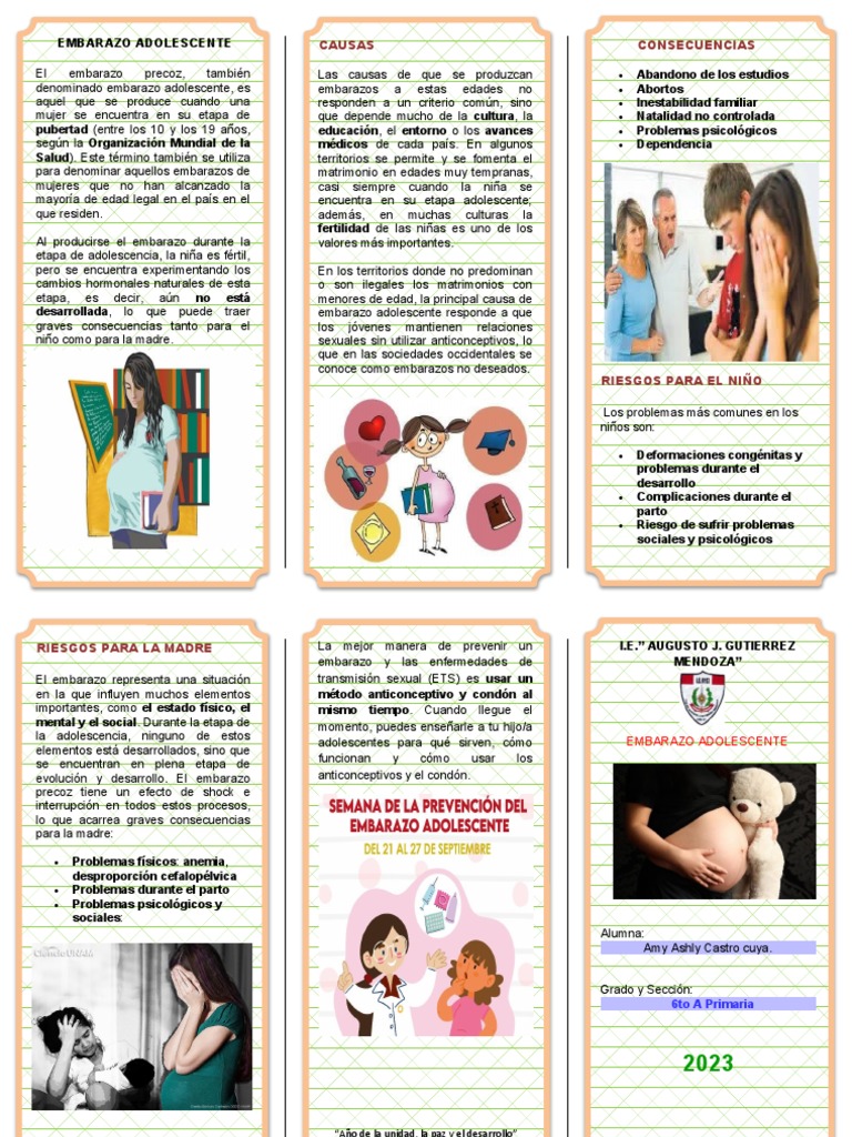 Triptico Embarazo Adolescente | PDF | Embarazo en la adolescencia | El embarazo