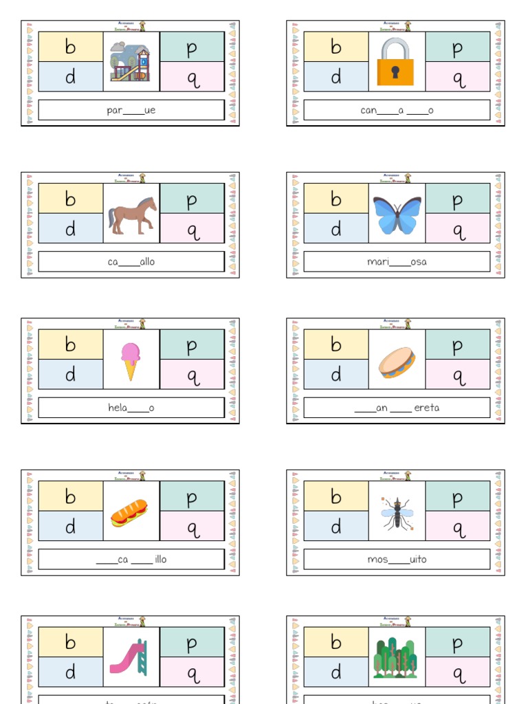 Tarjetas Discriminacion Fonemas D B P Q | PDF