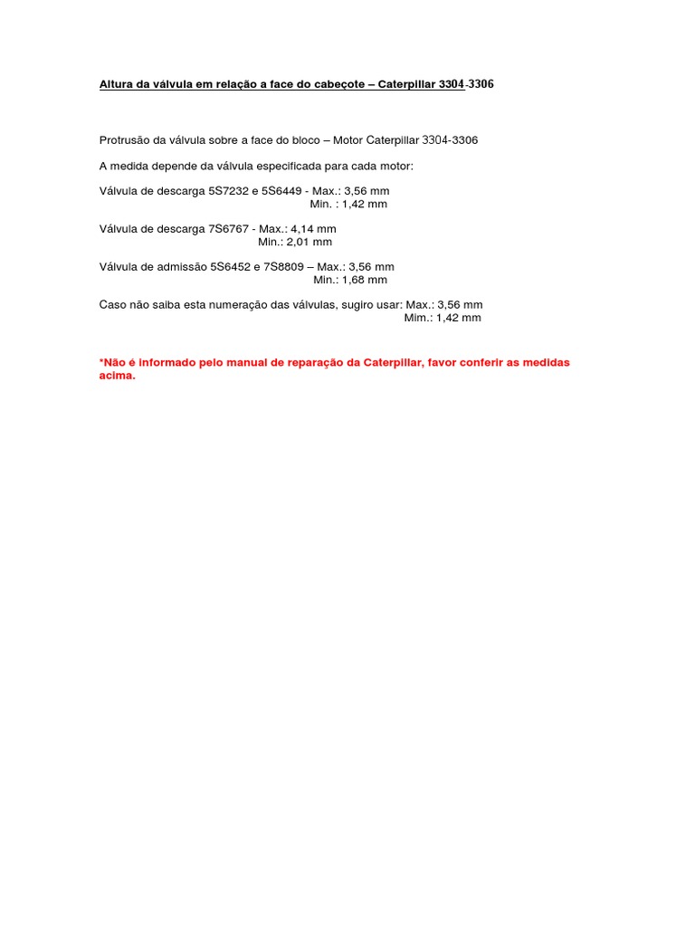 Altura Da Válvula em Relação A Face Do Cabeçote | PDF