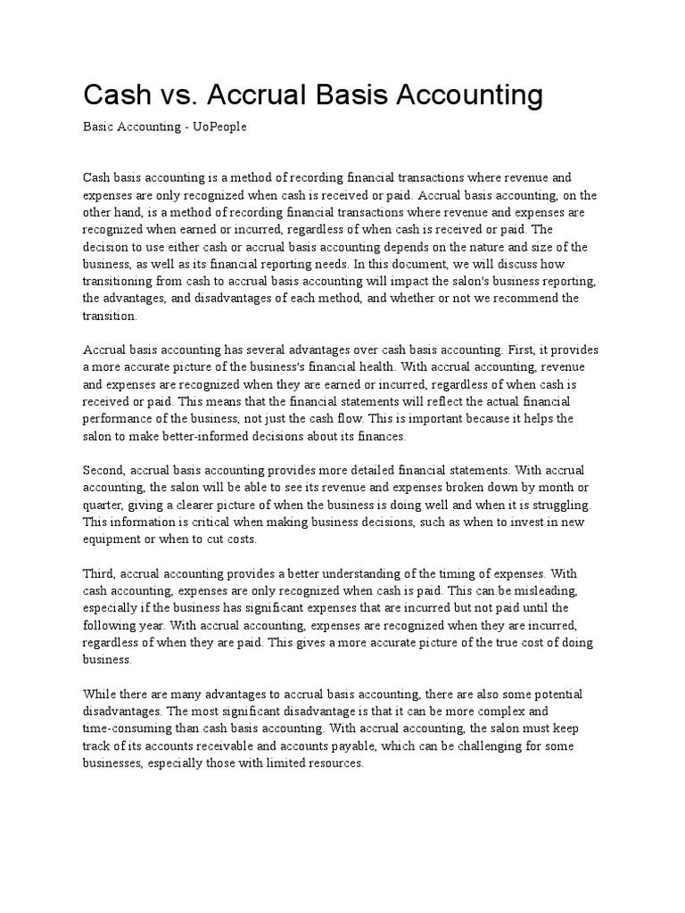 Cash vs. Accrual Basis Accounting | PDF | Expense | Financial Statement